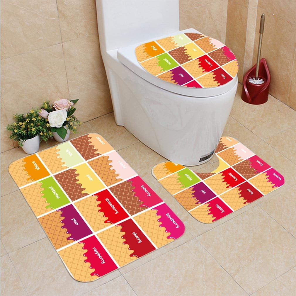 CHAPLLE Fruit Berry Syrup Melted Wafer Set 3 Piece Bathroom Rugs Set ...