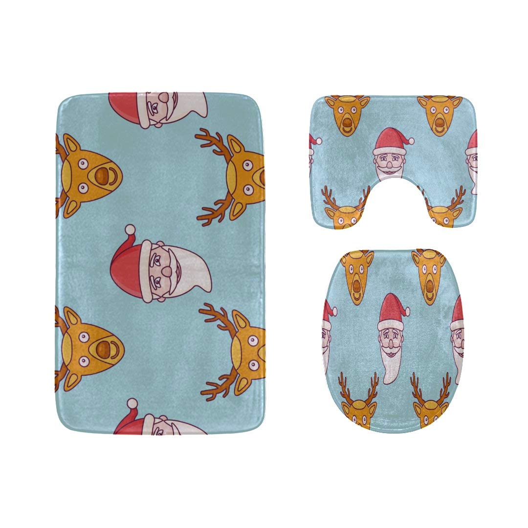 CHAPLLE Funny Cute Deer 3 Piece Bathroom Rugs Set Bath Rug Contour Mat ...