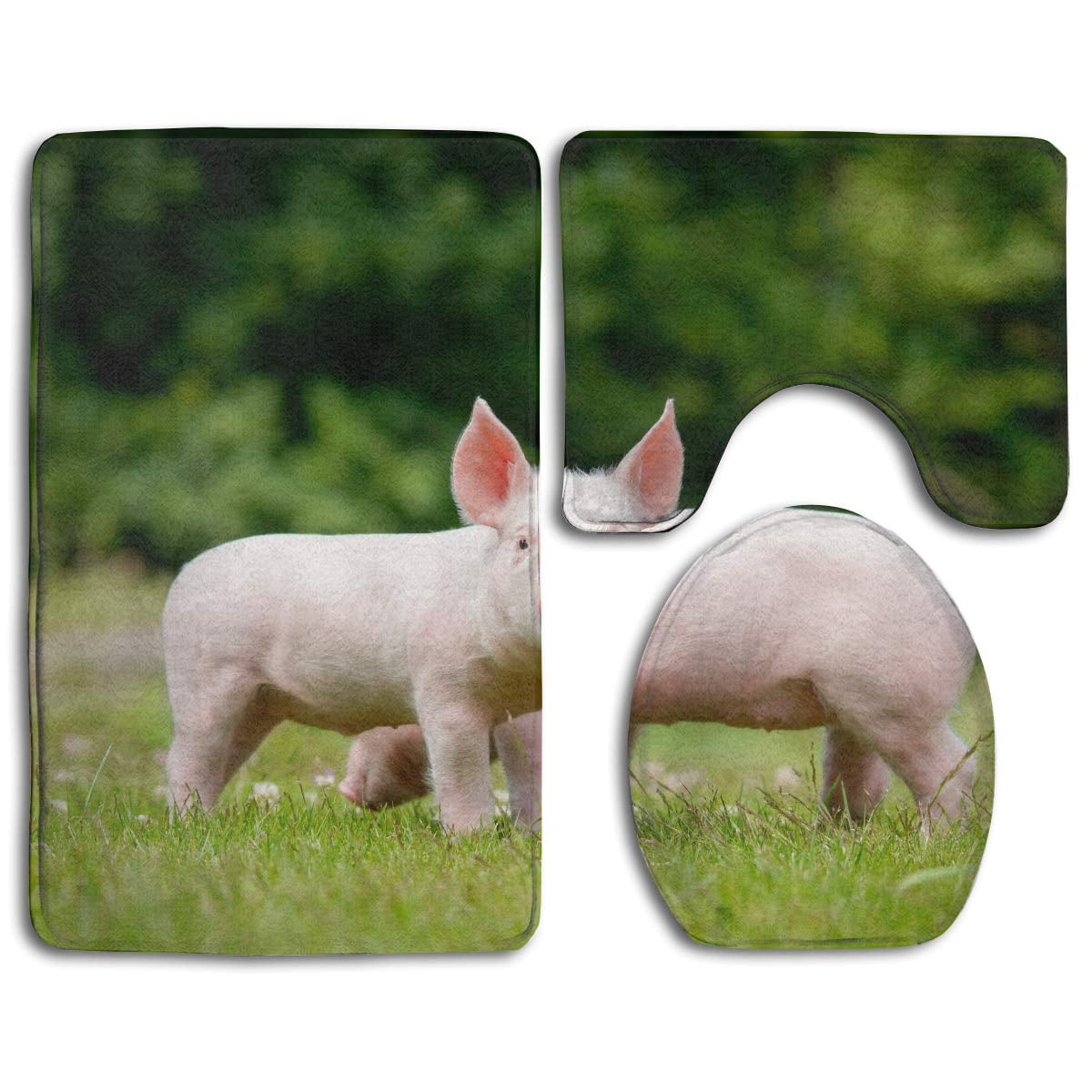 CHAPLLE Funny Pig 3 Piece Bathroom Rugs Set Bath Rug Contour Mat and ...