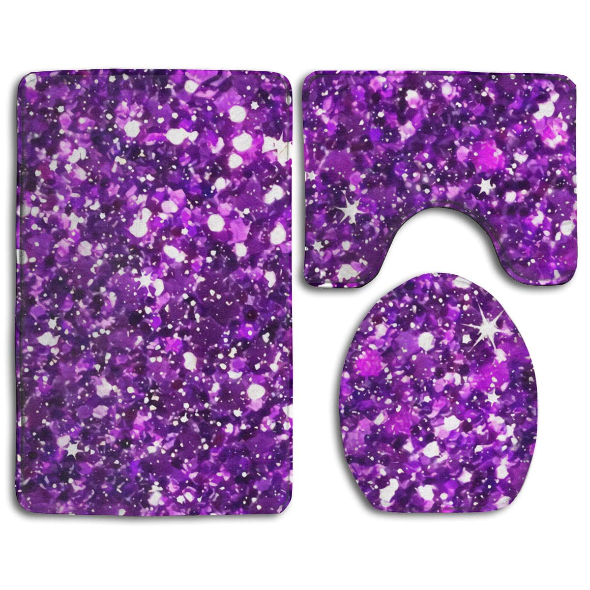 CHAPLLE Glitter Sparkles Shimmer Style 3 Piece Bathroom Rugs Set Bath ...
