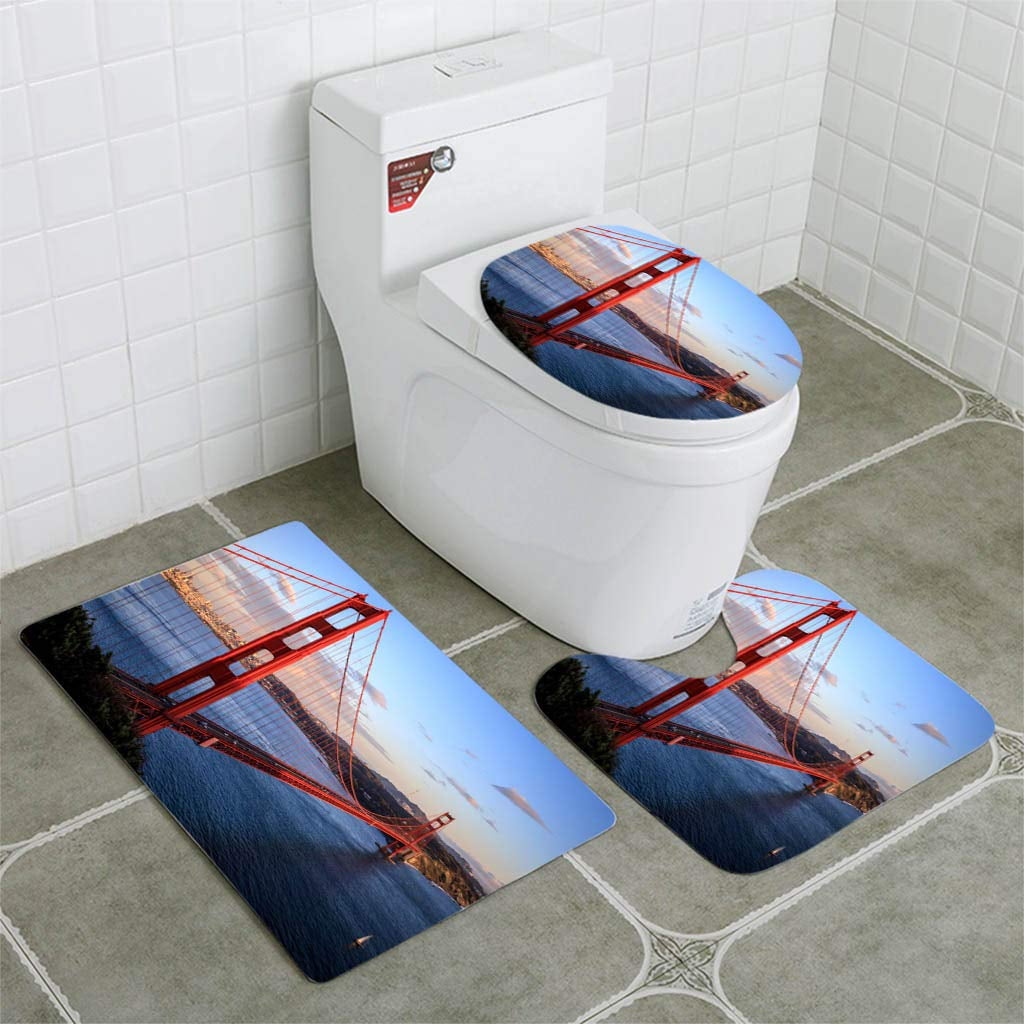 CHAPLLE Golden Gate Bridge 3 Piece Bathroom Rugs Set Bath Rug Contour ...