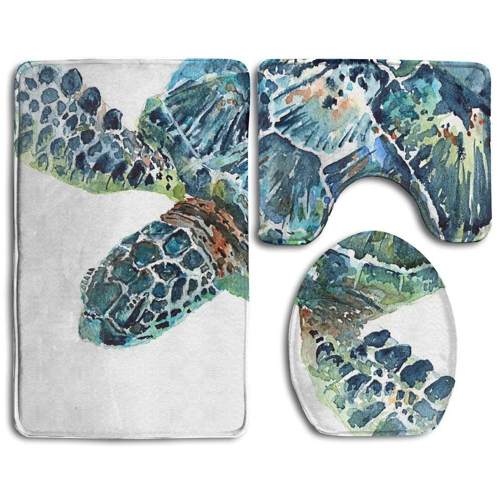 CHAPLLE Green Sea Turtle 3 Piece Bathroom Rugs Set Bath Rug Contour Mat ...