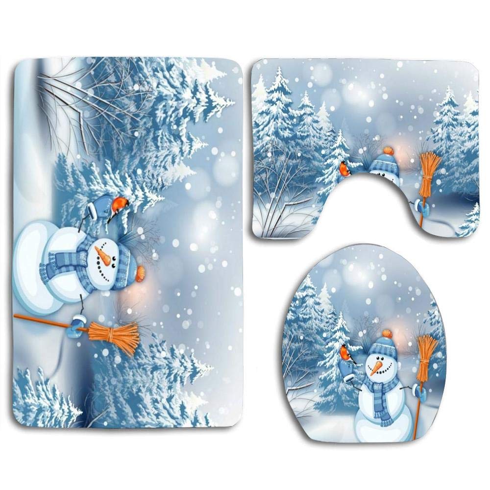 CHAPLLE Greeting Snowman Winter 3 Piece Bathroom Rugs Set Bath Rug ...