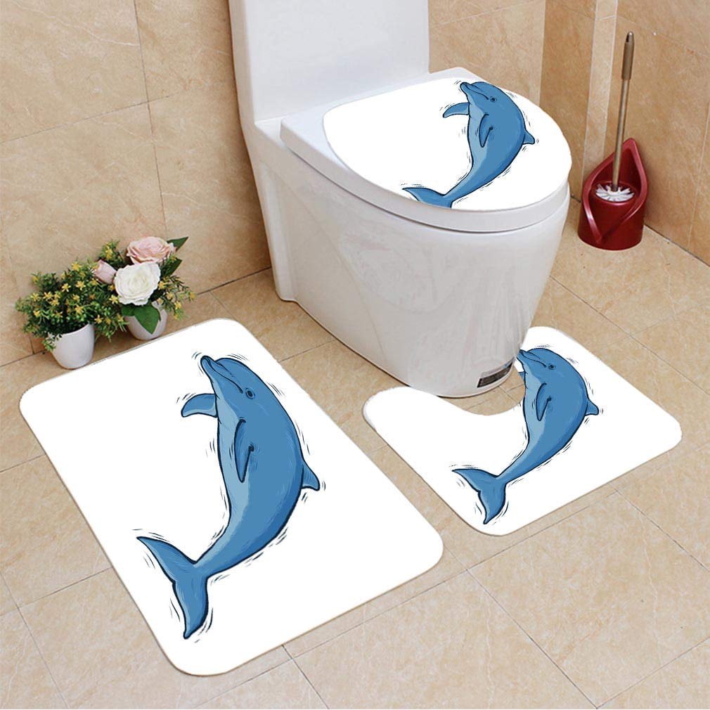 CHAPLLE Hand Drawn Dolphin line Art 3 Piece Bathroom Rugs Set Bath Rug ...