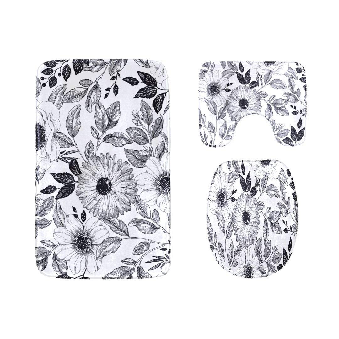 CHAPLLE Hand Drawn Tropical Flowers Palm Leaves Jungle Plants 3 Piece ...