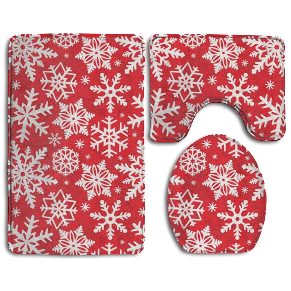 CHAPLLE Happy Christmas Snowflake Style 3 Piece Bathroom Rugs Set Bath ...