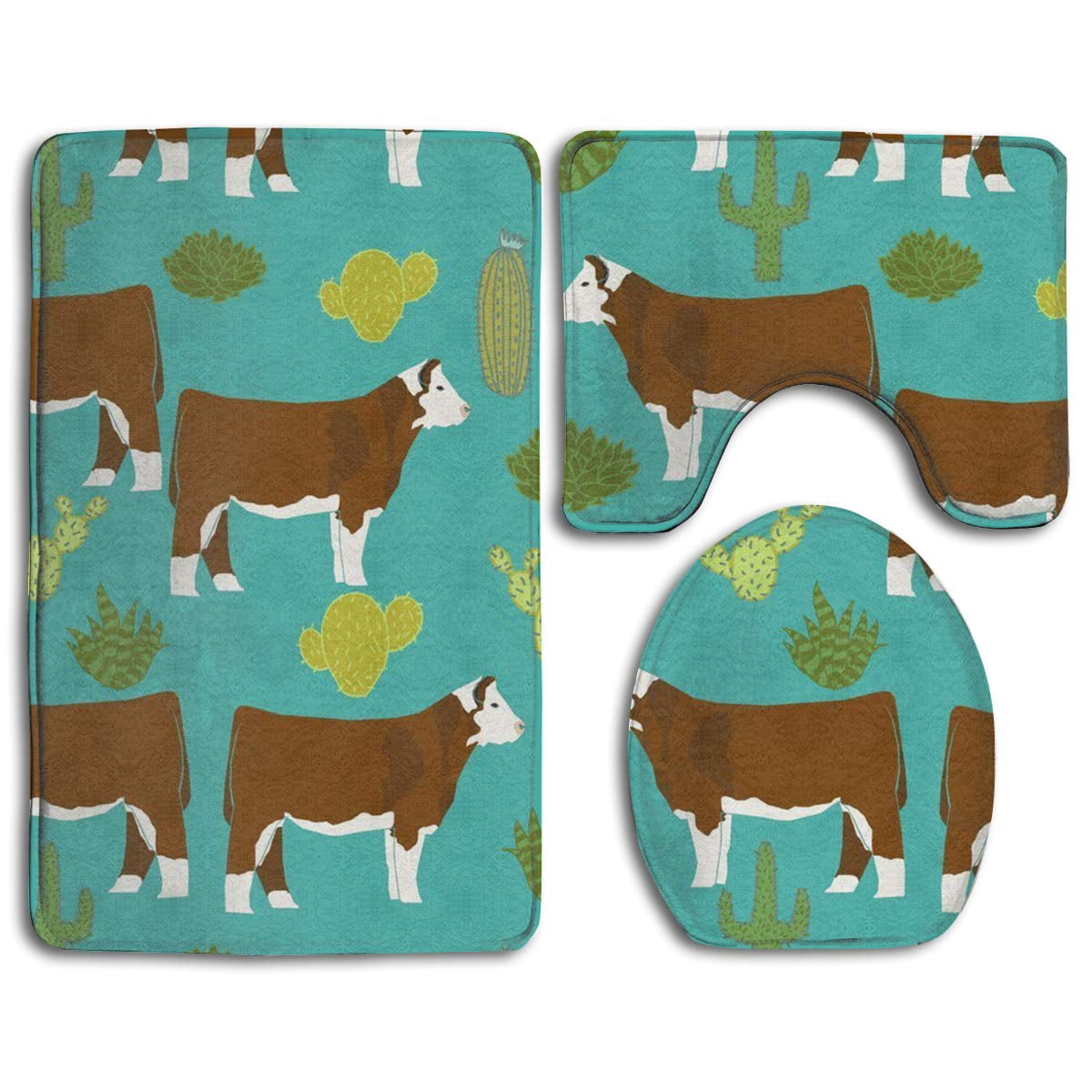 CHAPLLE Hereford Cow 3 Piece Bathroom Rugs Set Bath Rug Contour Mat and ...