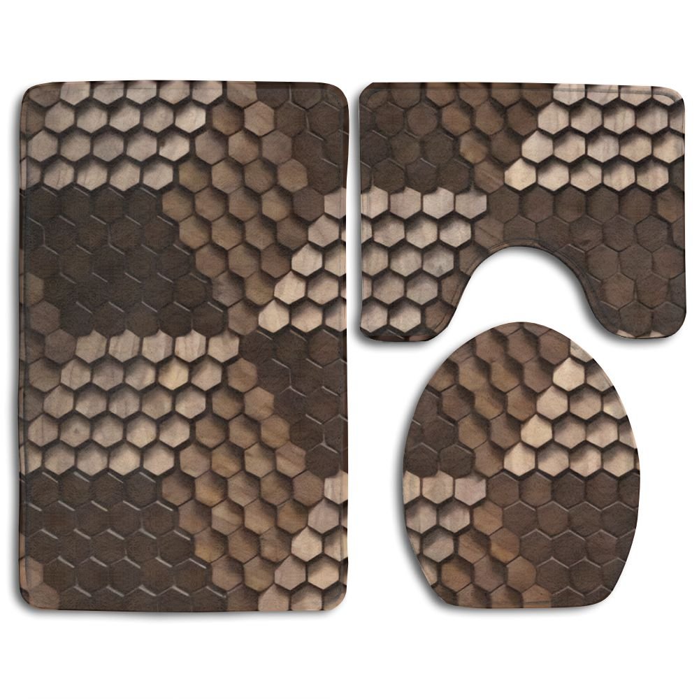 CHAPLLE Hexagonal Honey Comb 3 Piece Bathroom Rugs Set Bath Rug Contour ...