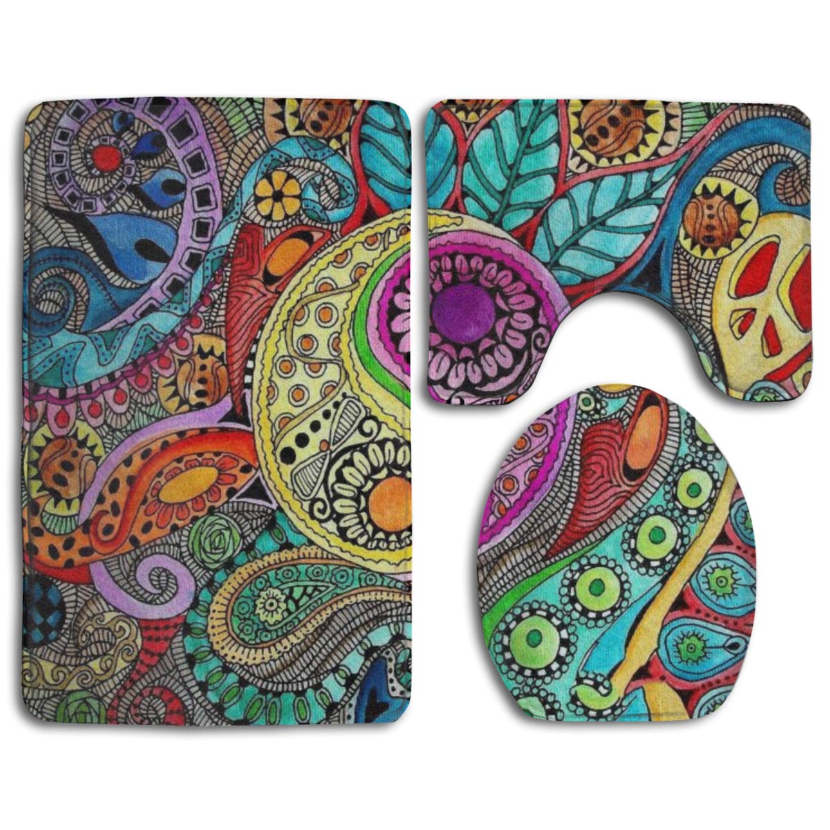CHAPLLE Hippie Mandala Yinyang 3 Piece Bathroom Rugs Set Bath Rug ...