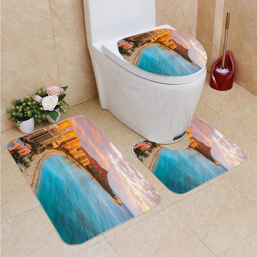 CHAPLLE Honolulu Hawaii 3 Piece Bathroom Rugs Set Bath Rug Contour Mat ...