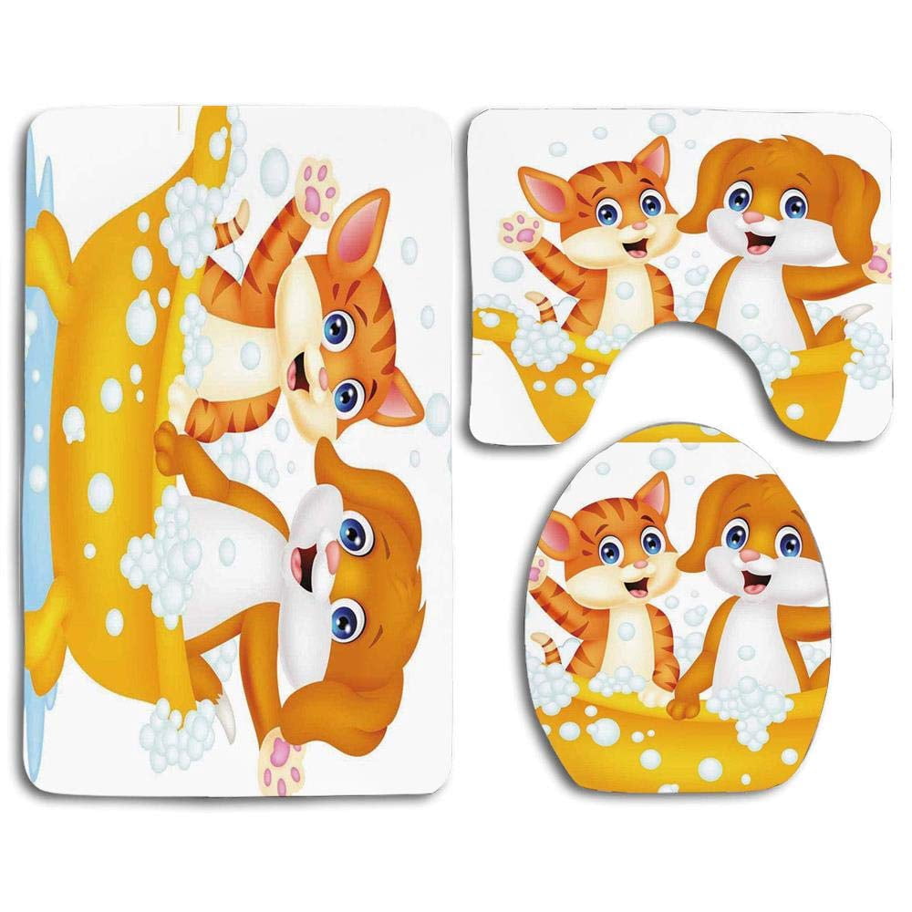 CHAPLLE Kids Cartoon Style Cute Cat and Dog in Bathtub Together Bubbles ...