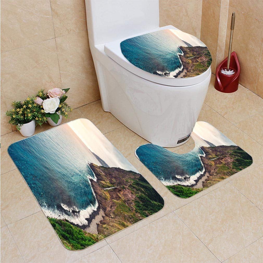 CHAPLLE Madeira Coastline Waterfall 3 Piece Bathroom Rugs Set Bath Rug ...