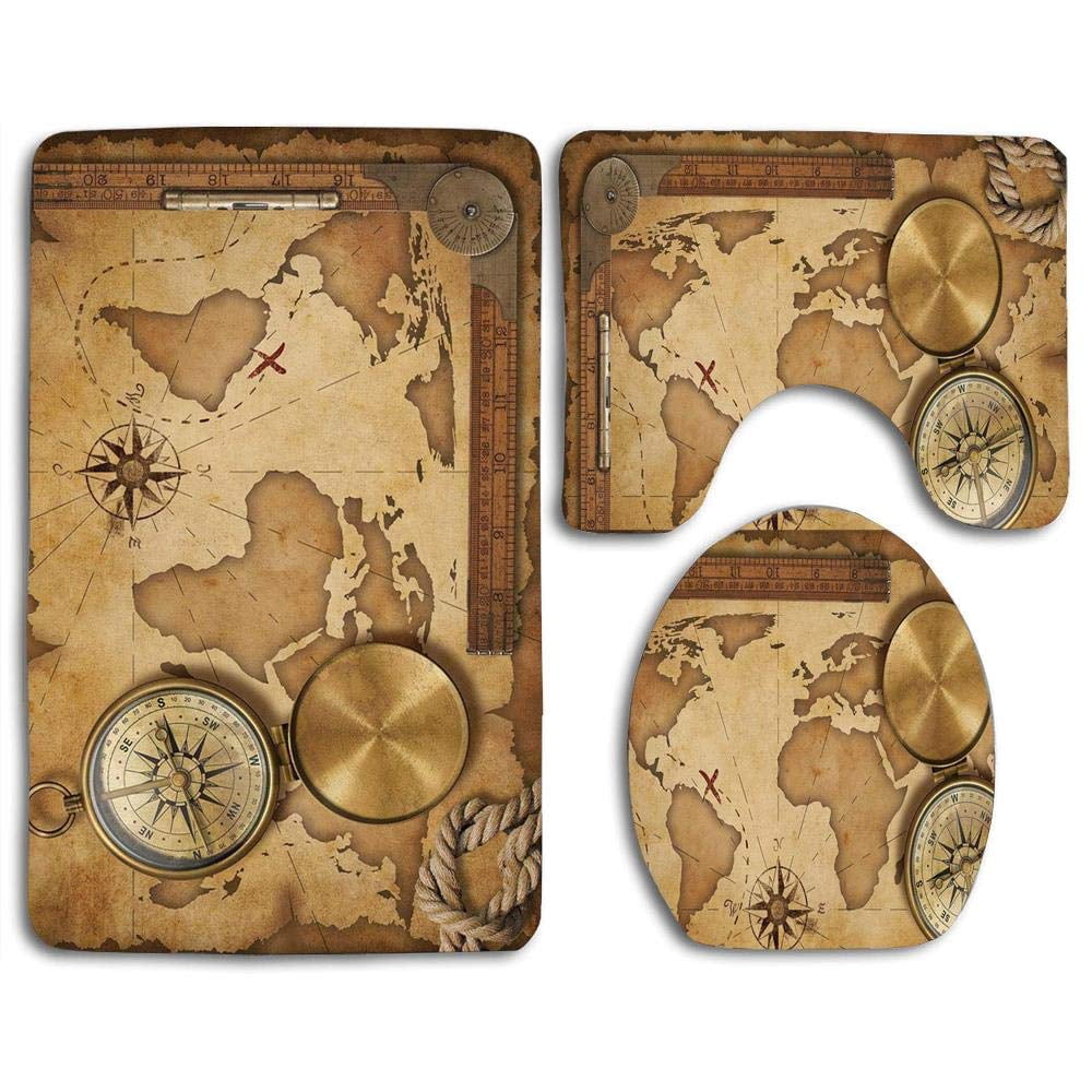 CHAPLLE Map Aged Vintage Treasure Map Ruler Rope Old Compass Antique ...