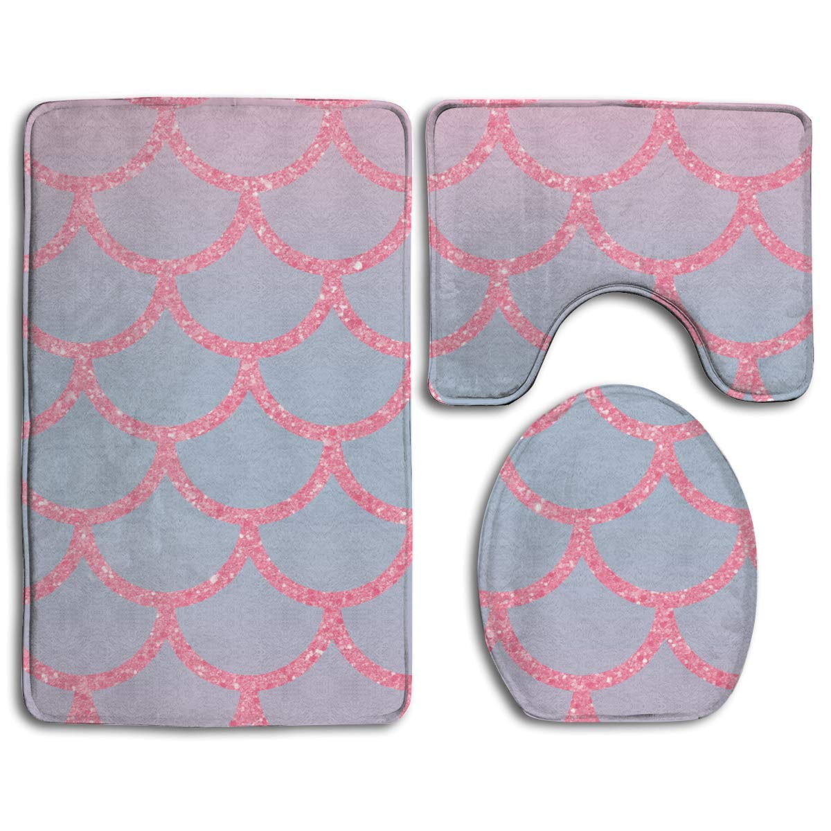 CHAPLLE Mermaid Fish Scales Pink 3 Piece Bathroom Rugs Set Bath Rug ...