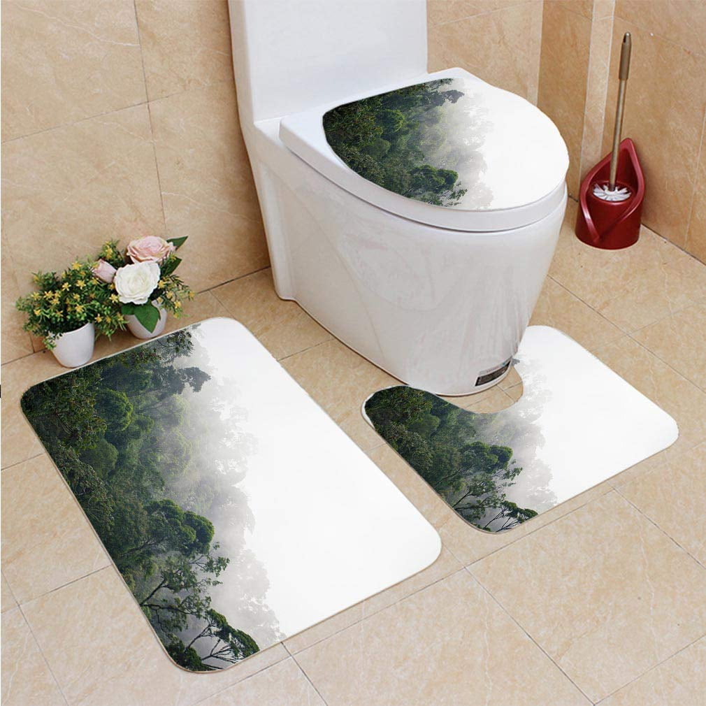 CHAPLLE Misty Jungle Forest 3 Piece Bathroom Rugs Set Bath Rug Contour ...