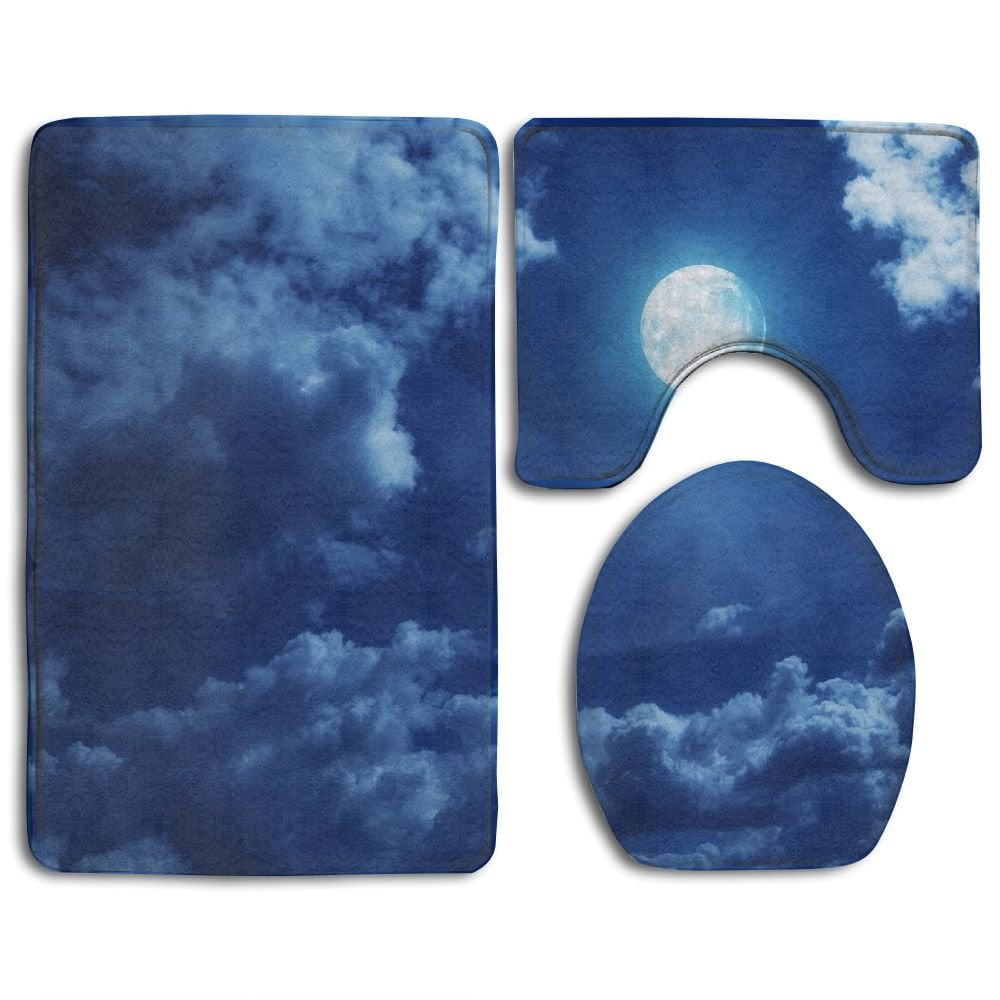 CHAPLLE Moon In Clouds 3 Piece Bathroom Rugs Set Bath Rug Contour Mat ...