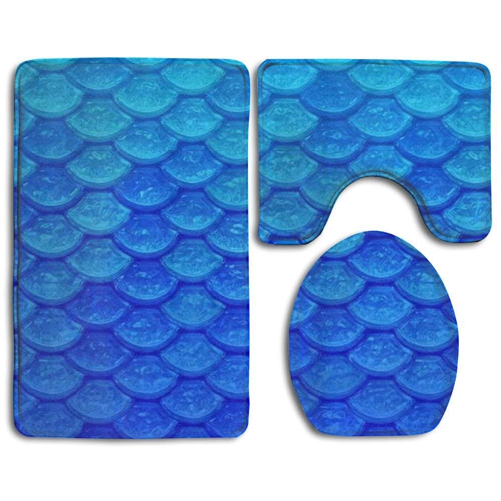 CHAPLLE Ocean Sea Blue Mermaid Fish Scale 3 Piece Bathroom Rugs Set ...