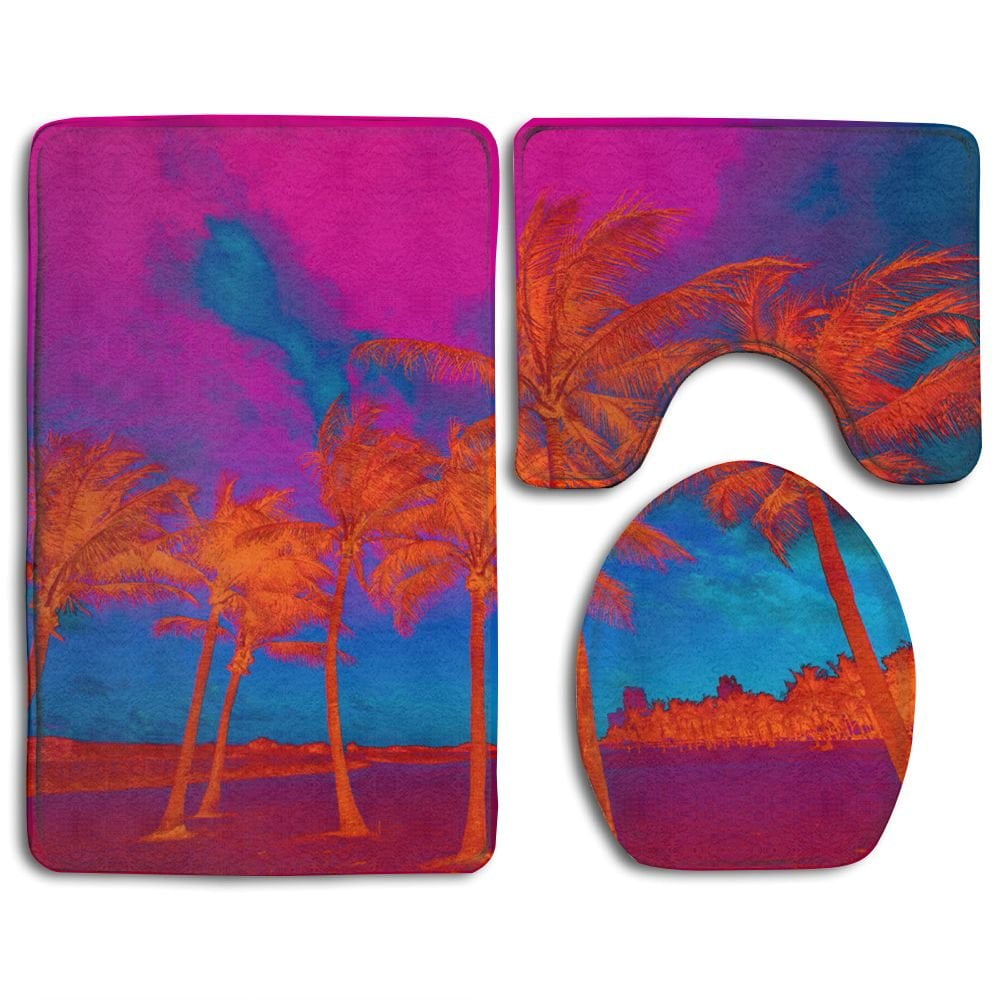 CHAPLLE Palm Tree 3 Piece Bathroom Rugs Set Bath Rug Contour Mat and ...