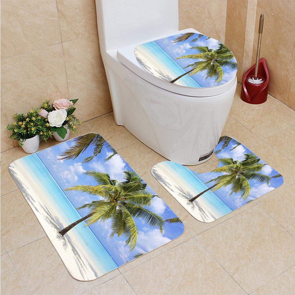 CHAPLLE Palm Trees Tropical Beach Maldives 3 Piece Bathroom Rugs Set ...