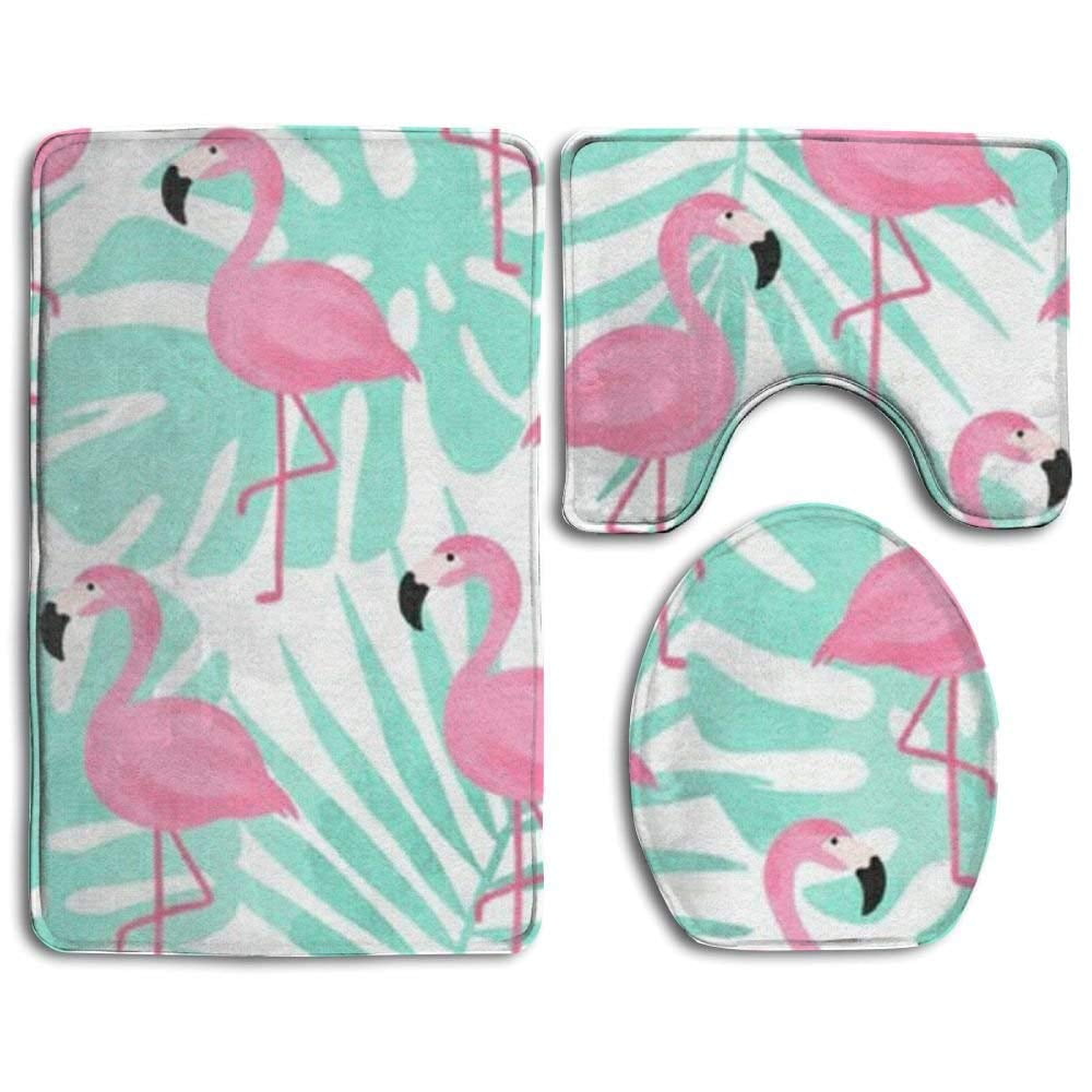 CHAPLLE Pink Flamingo 3 Piece Bathroom Rugs Set Bath Rug Contour Mat ...