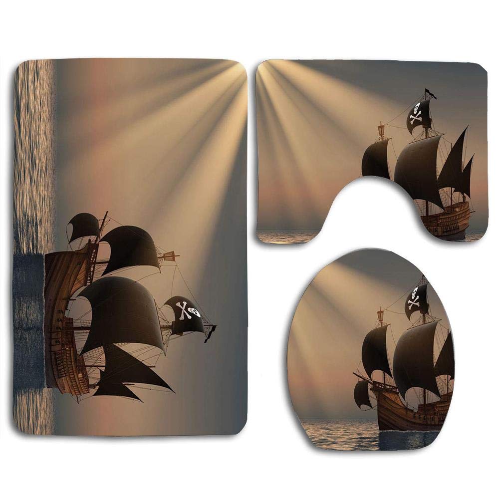 CHAPLLE Pirate Ship Black Flags Floating on Ocean in Rays Sun Caravel ...