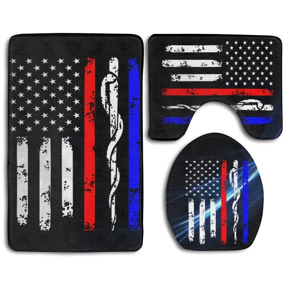 CHAPLLE Police Firefighter EMT Flag 3 Piece Bathroom Rugs Set Bath Rug ...