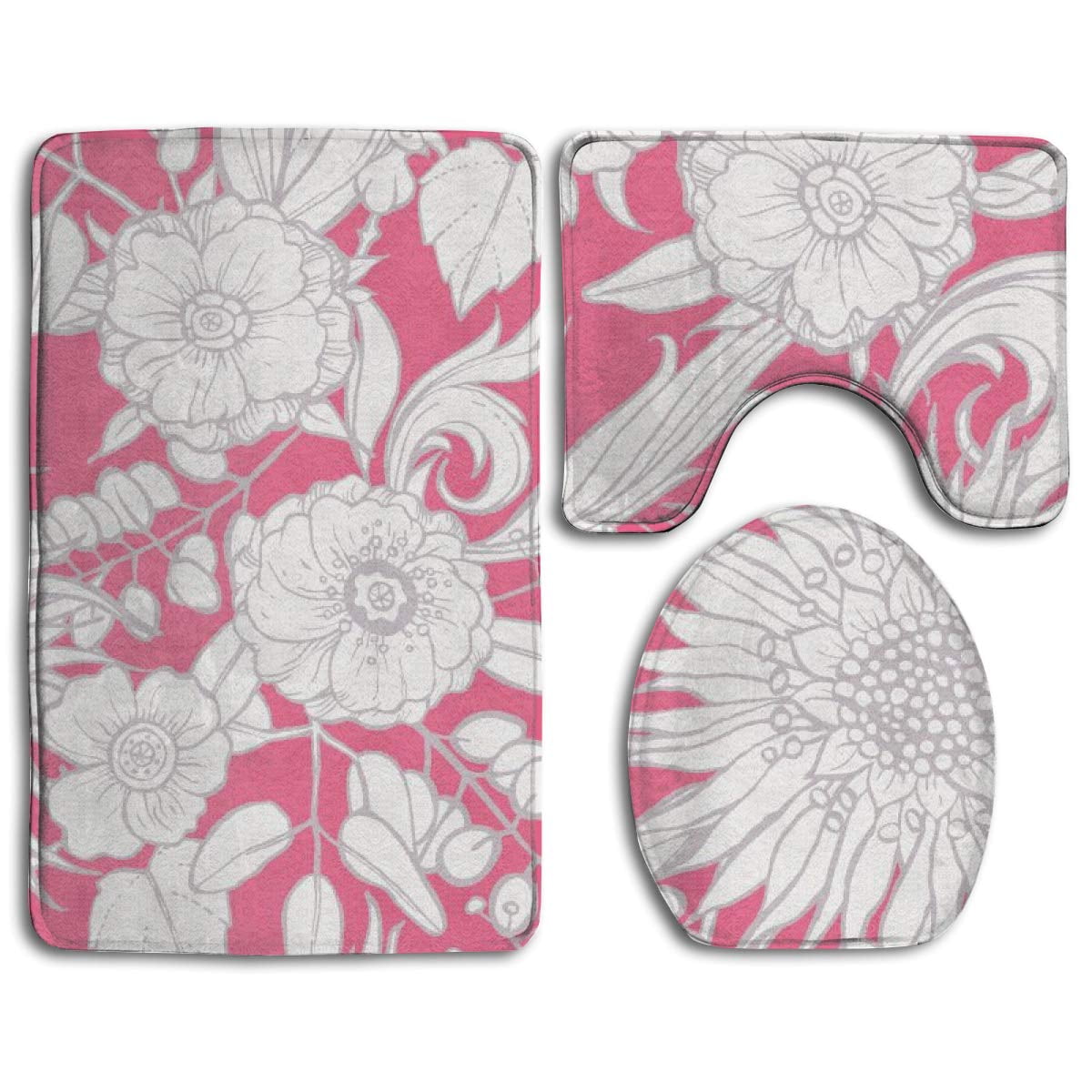 CHAPLLE Poppy Seeds and Sunflower 3 Piece Bathroom Rugs Set Bath Rug ...