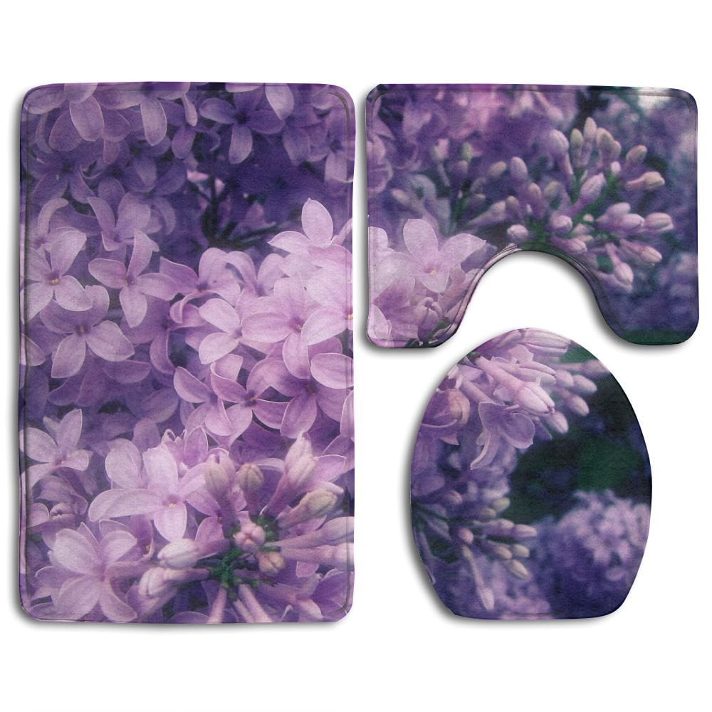 CHAPLLE Purple Floral Lilac 3 Piece Bathroom Rugs Set Bath Rug Contour ...