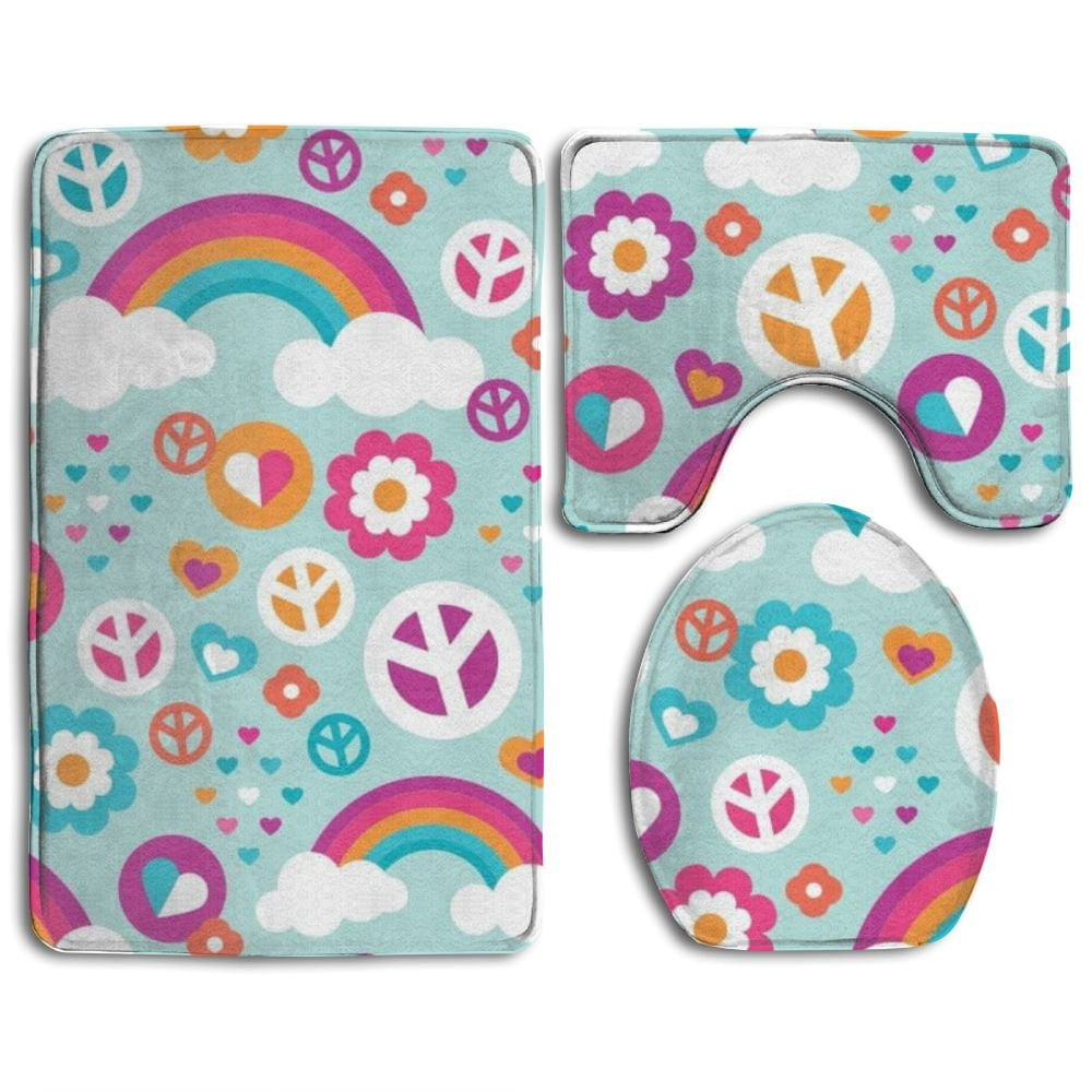 CHAPLLE Rainbow Peace Sign 3 Piece Bathroom Rugs Set Bath Rug Contour ...