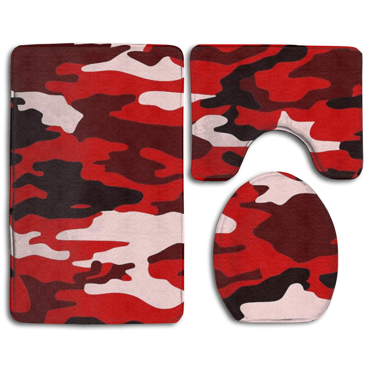 CHAPLLE Red Camo 3 Piece Bathroom Rugs Set Bath Rug Contour Mat and ...
