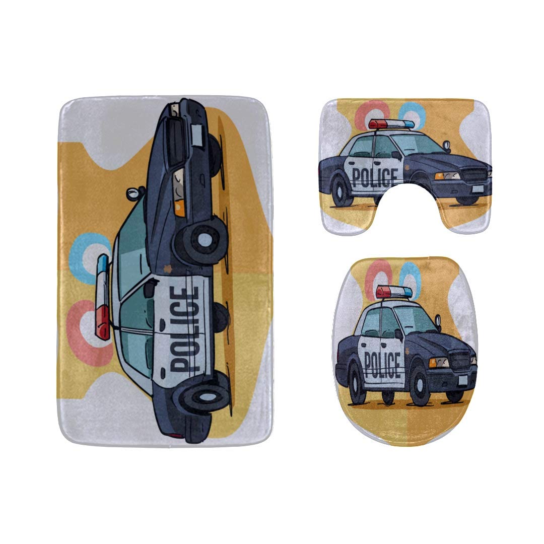 CHAPLLE Retro Wind Police Car Police 3 Piece Bathroom Rugs Set Bath Rug ...