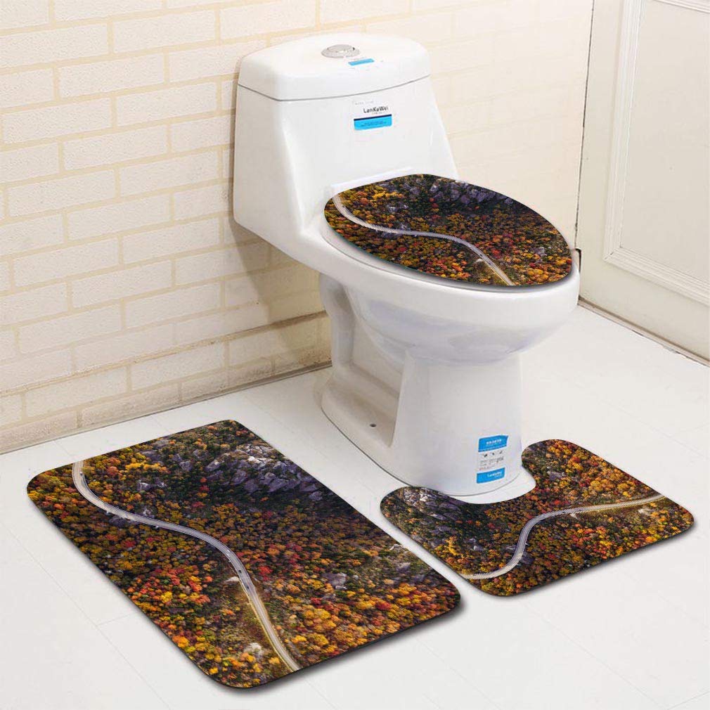 CHAPLLE Road Through Forest Cars 3 Piece Bathroom Rugs Set Bath Rug ...