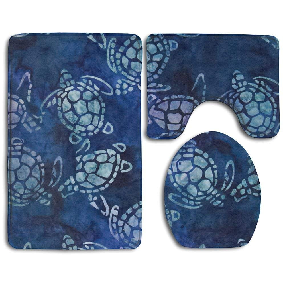 CHAPLLE Sea Turtles Blue 3 Piece Bathroom Rugs Set Bath Rug Contour Mat ...