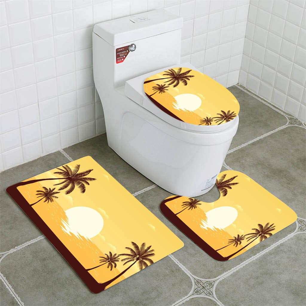 CHAPLLE Silhouette Palm Tree on Beach Sunset Sky 3 Piece Bathroom Rugs ...