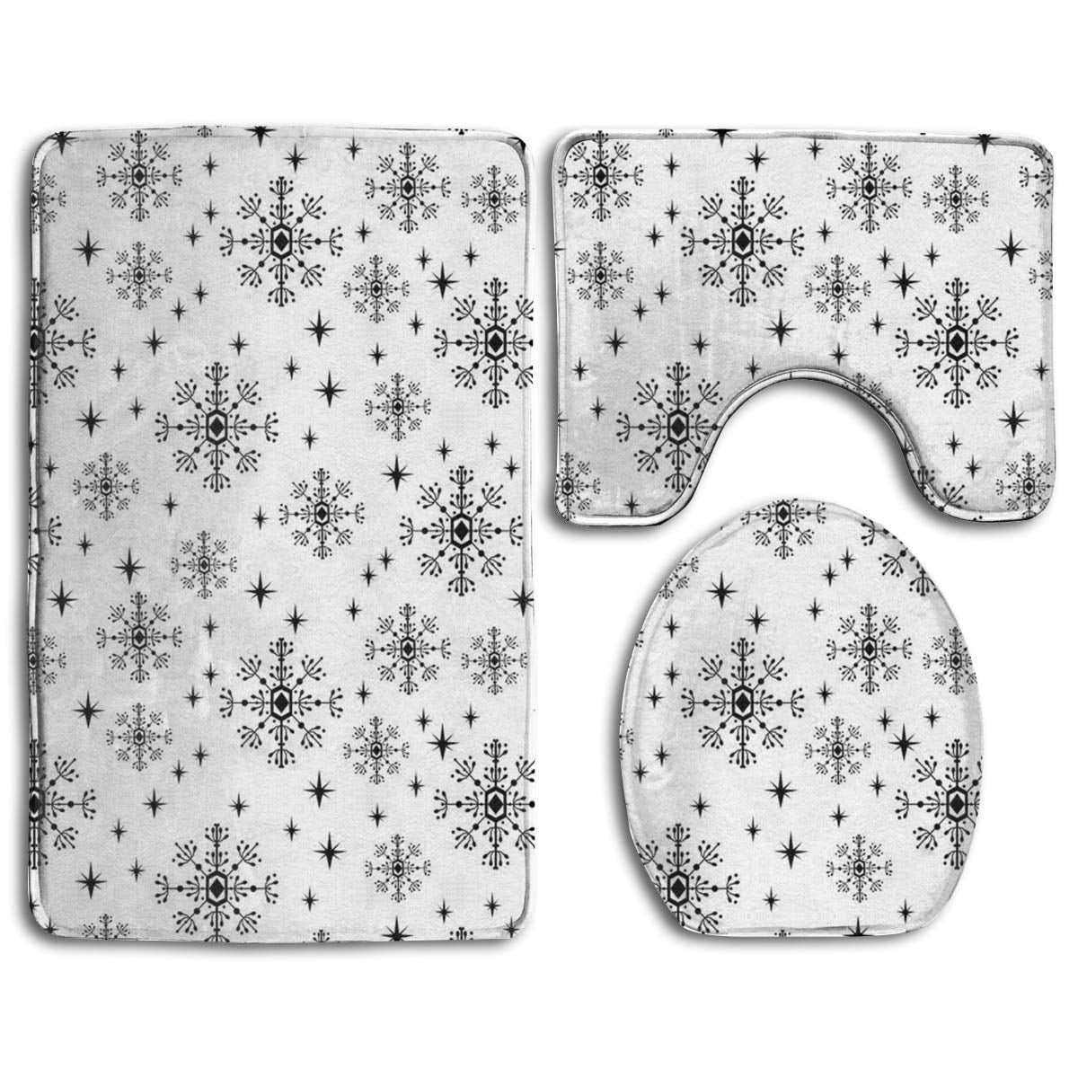 CHAPLLE Snowflakes Christmas Holiday Winter 3 Piece Bathroom Rugs Set ...