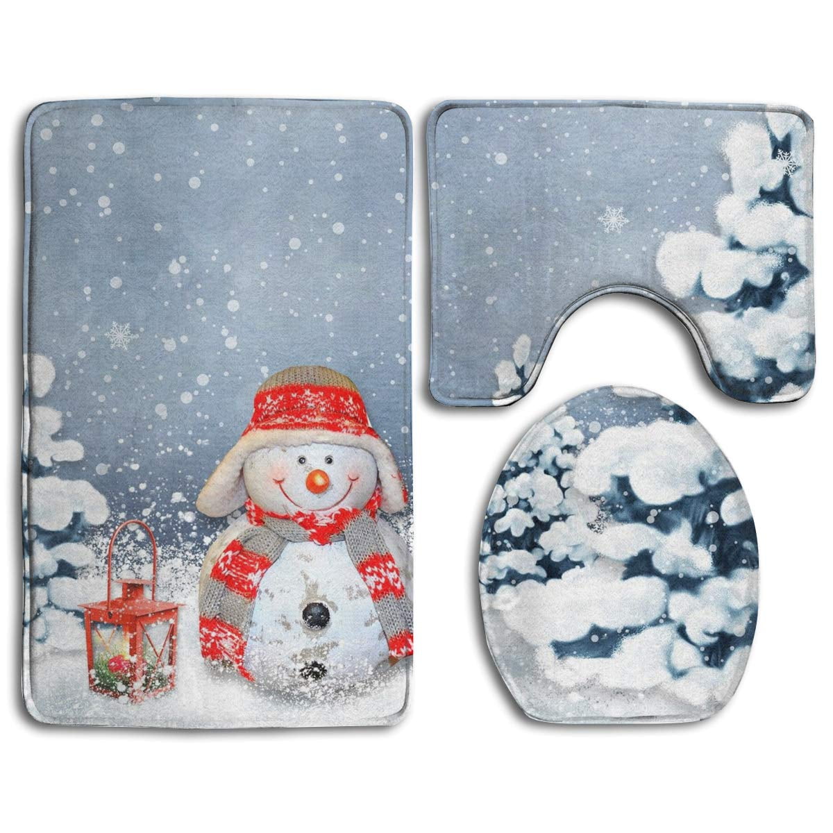 CHAPLLE Snowman Hat and Scarf 3 Piece Bathroom Rugs Set Bath Rug ...