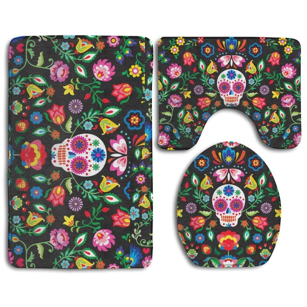 CHAPLLE Space Cool Skull 3 Piece Bathroom Rugs Set Bath Rug Contour Mat ...