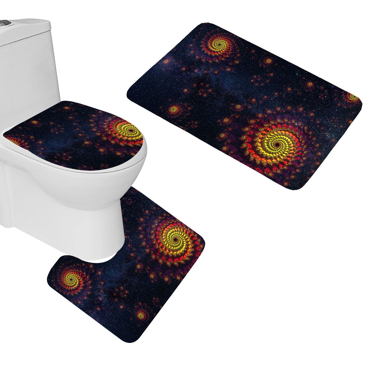 CHAPLLE Spiral Starry Sky Universe Space 3 Piece Bathroom Rugs Set Bath ...