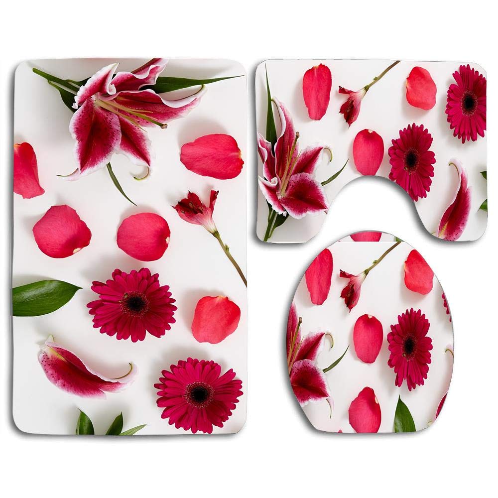 CHAPLLE Stargazer Lily Peruvian Lily Rose Petals 3 Piece Bathroom Rugs ...
