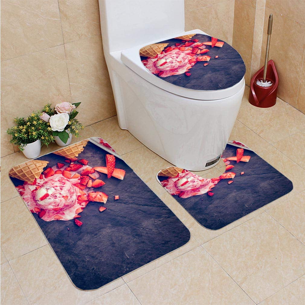 CHAPLLE Strawberry Ice Cream 3 Piece Bathroom Rugs Set Bath Rug Contour ...