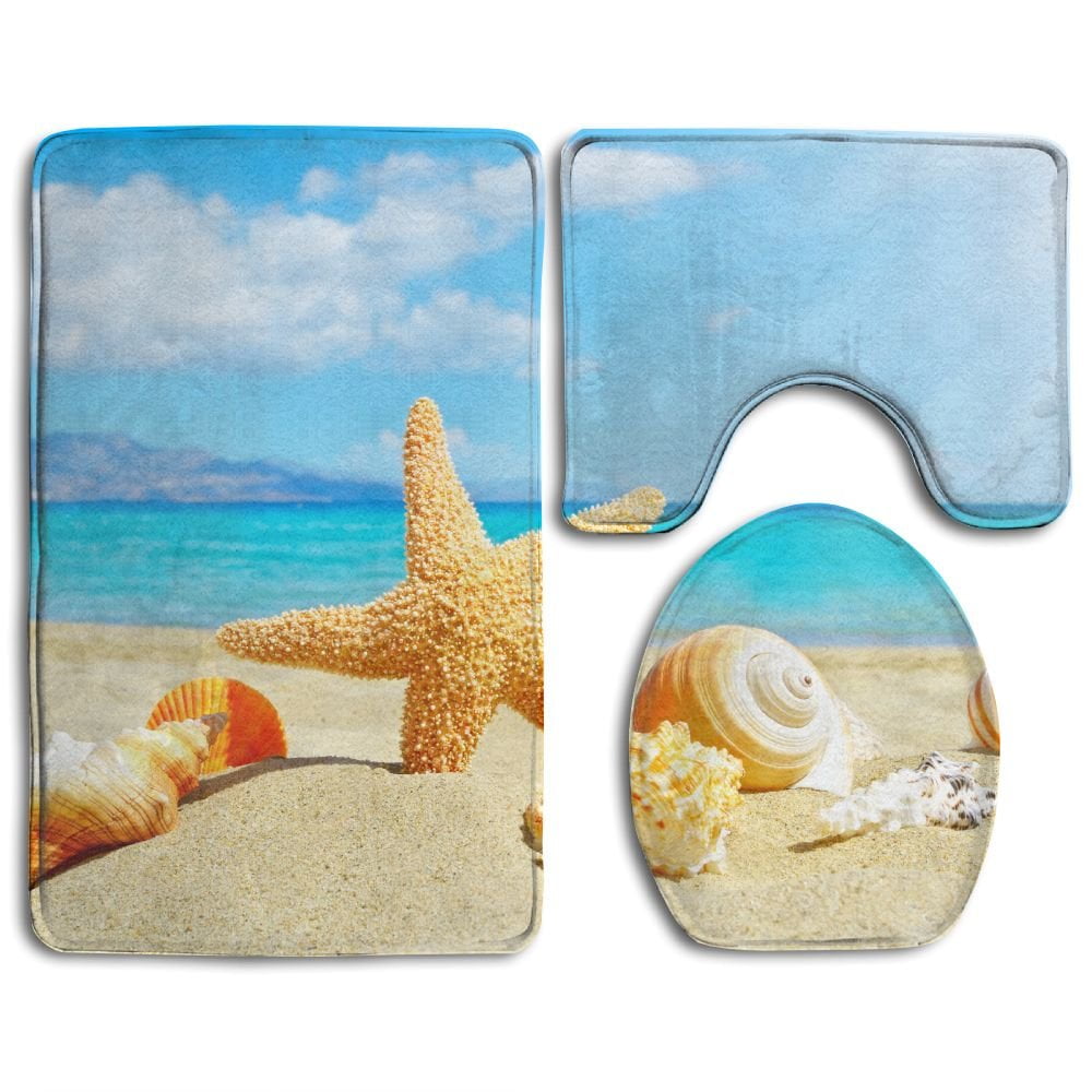 CHAPLLE Summer Beach Starfish Shells Sea 3 Piece Bathroom Rugs Set Bath ...