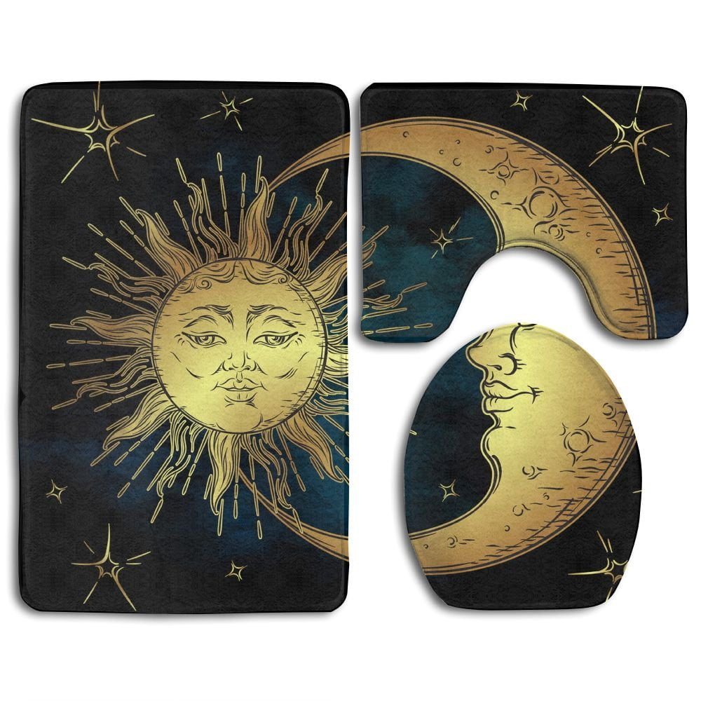 CHAPLLE Sun And Moon Face 3 Piece Bathroom Rugs Set Bath Rug Contour ...