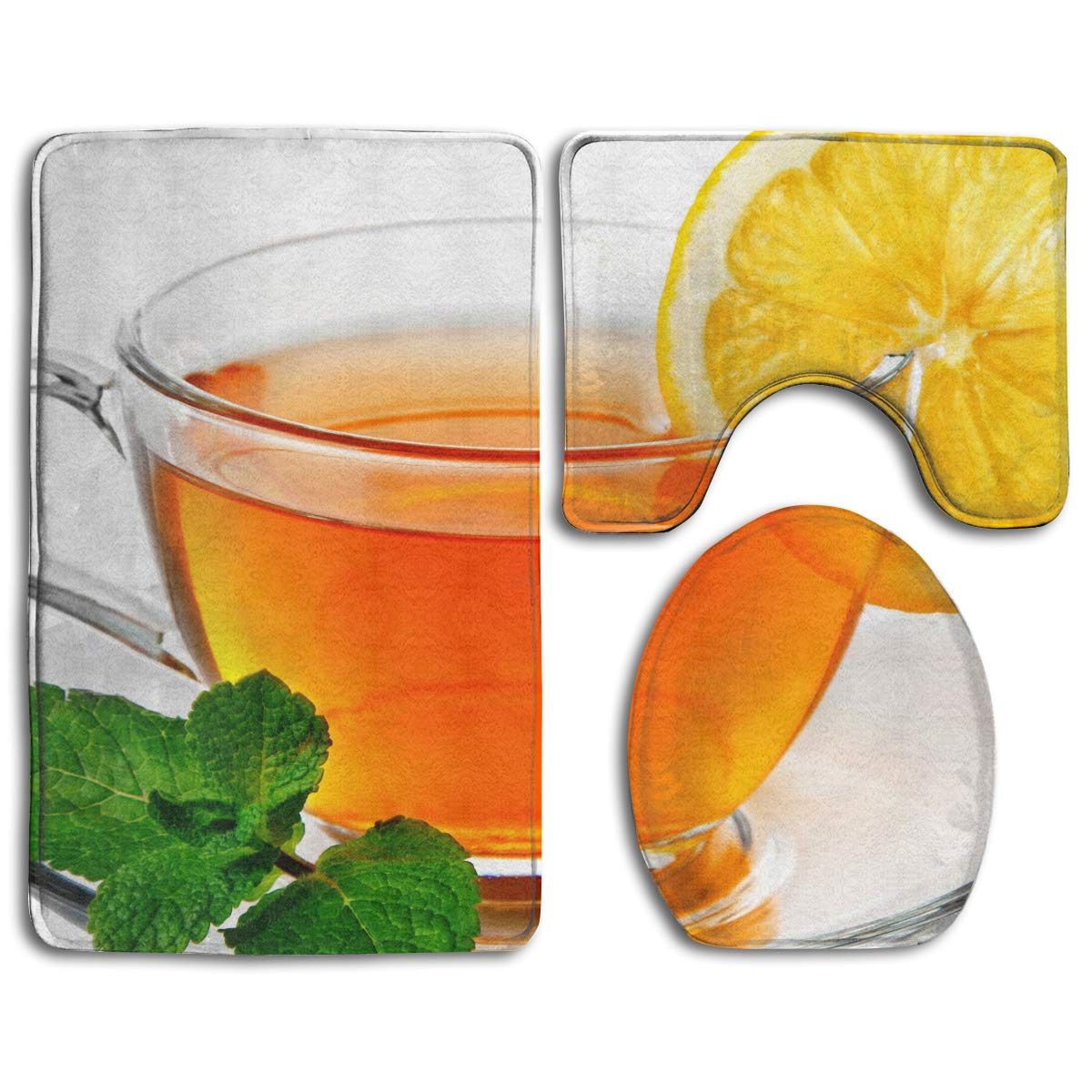CHAPLLE Tea Lemon Mint Leaf 3 Piece Bathroom Rugs Set Bath Rug Contour ...