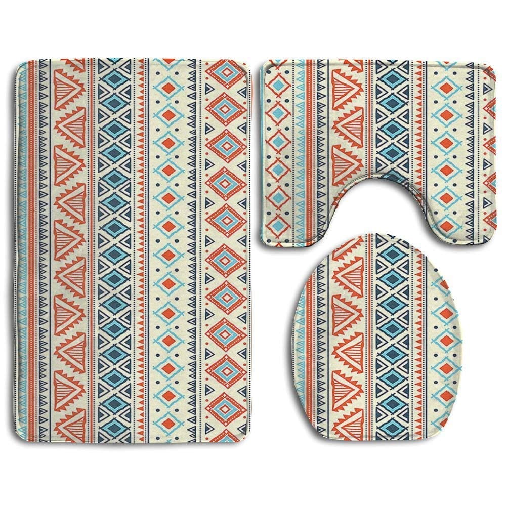 CHAPLLE Tribal Aztec Retro Hand Drawn 3 Piece Bathroom Rugs Set Bath ...