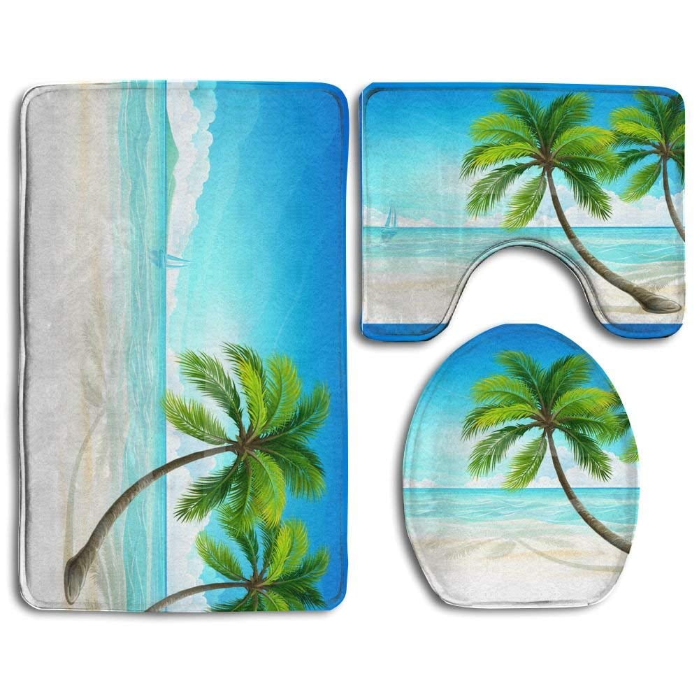 CHAPLLE Tropical Beach Palm Trees 3 Piece Bathroom Rugs Set Bath Rug ...
