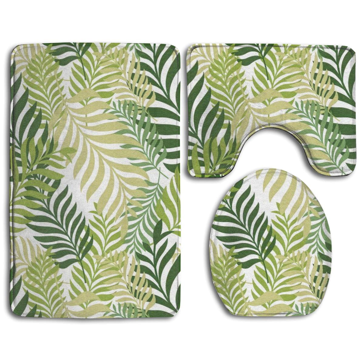 CHAPLLE Tropical Exotic Palm Tree Leaves 3 Piece Bathroom Rugs Set Bath ...