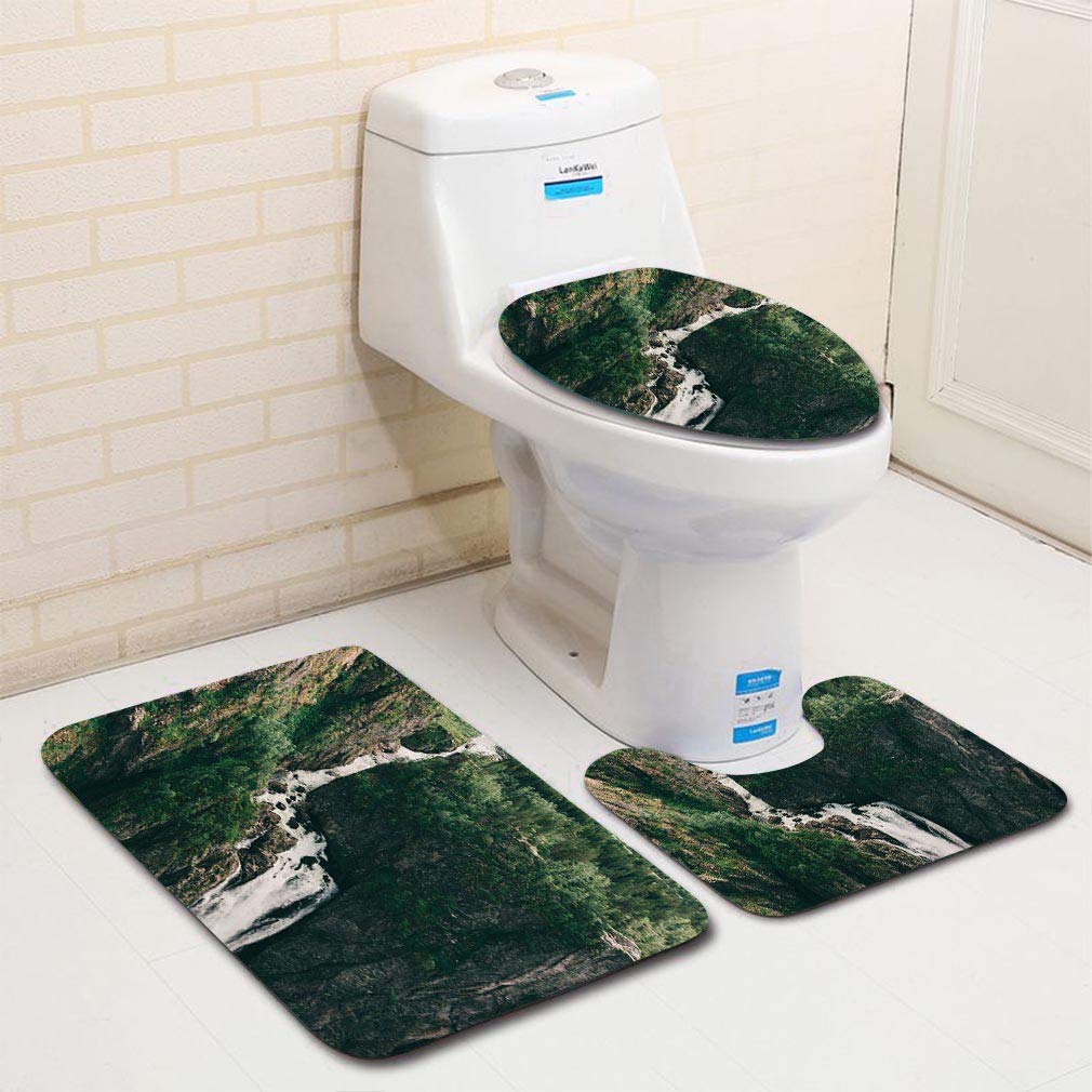CHAPLLE Waterfall in Mountains 3 Piece Bathroom Rugs Set Bath Rug ...