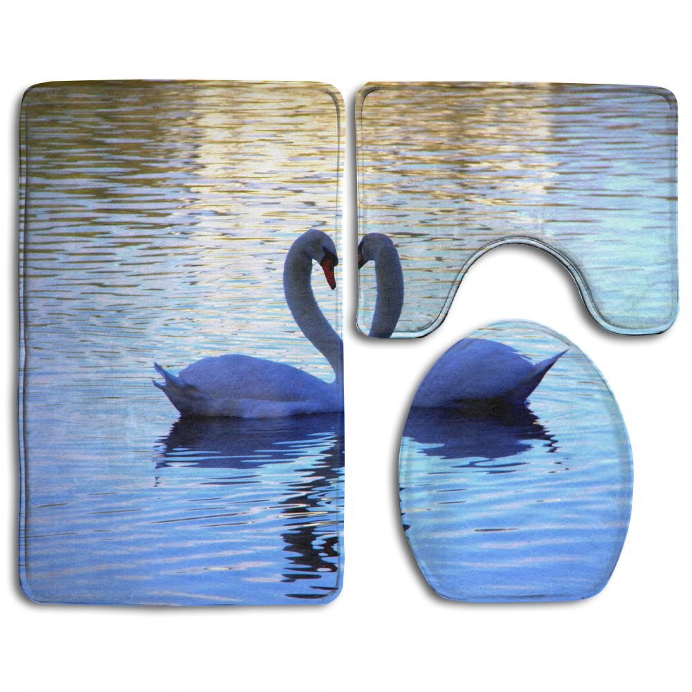 CHAPLLE White Swan In Love 3 Piece Bathroom Rugs Set Bath Rug Contour ...