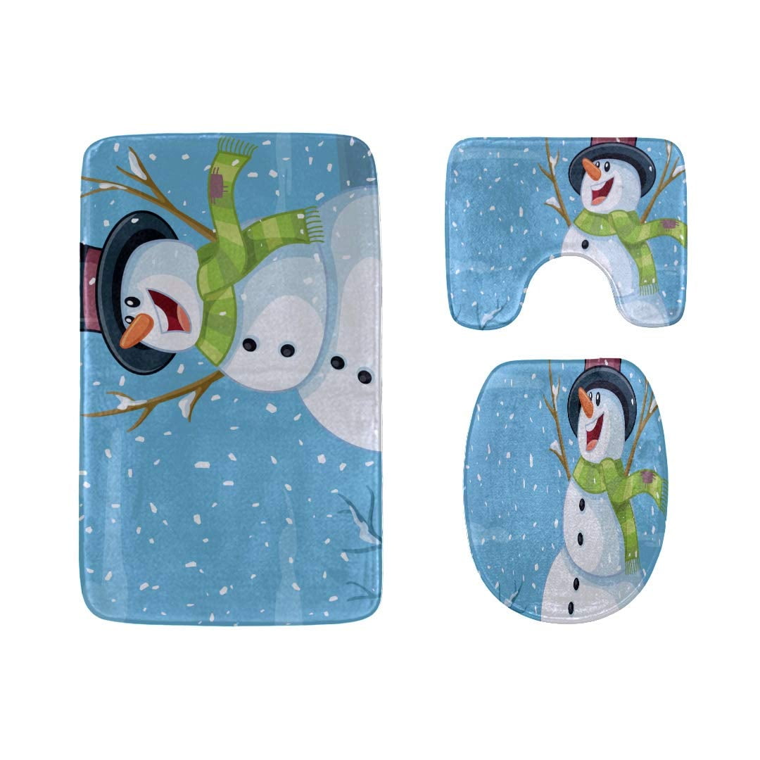 CHAPLLE Winter Card Snowman 3 Piece Bathroom Rugs Set Bath Rug Contour ...