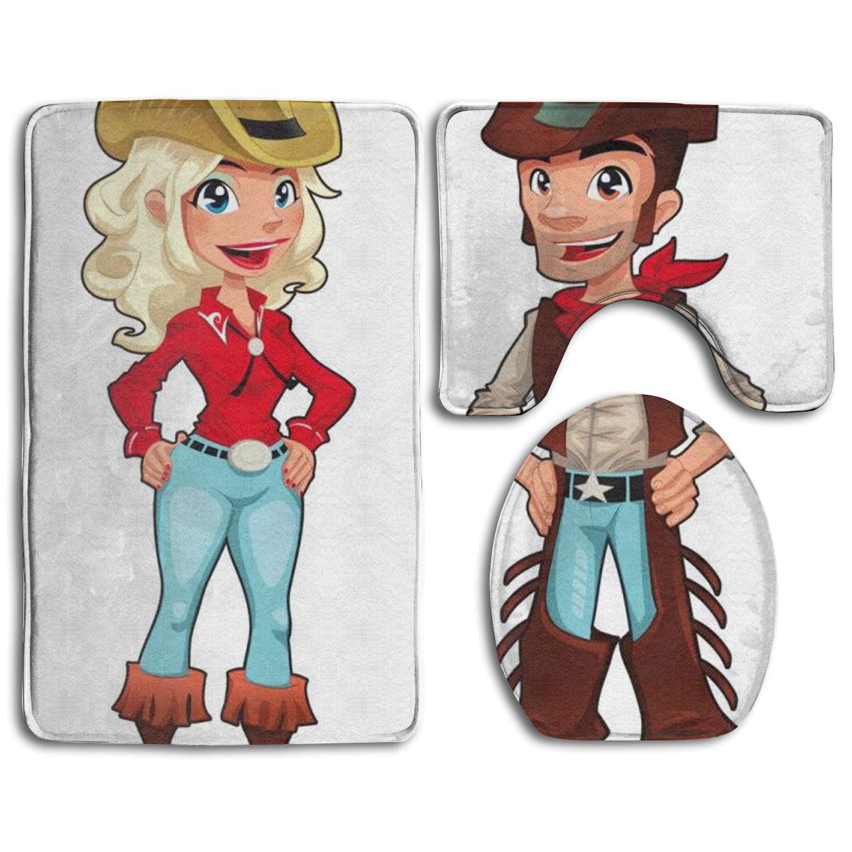 CHAPLLE Woman and Man Cowboy 3 Piece Bathroom Rugs Set Bath Rug Contour ...